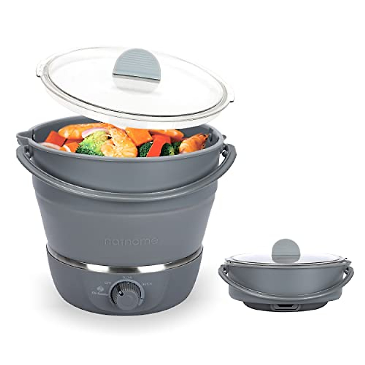 Drizzle Foldable Electrical Cooker Travel Pot - Dual Voltage 100V-240V Hot Pot Cooking - Food Grade Silicone Cookerware Boiling Water Steamer - Camping Office Hotel Noodle Porridge Soup