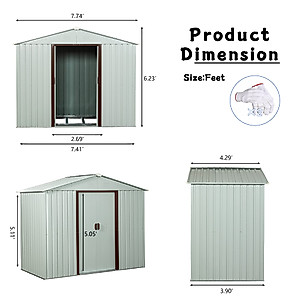 8 x 4 FT Outdoor Storage Shed, Metal Garden Shed with Floor Frame, Tool Shed Outdoor Storage with Lockable Sliding Doors & Air Vents, Storage House Waterproof for Backyard, Lawn, White