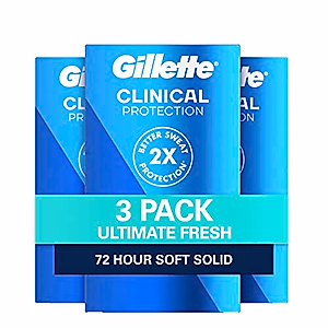 Gillette Men’s Clinical Strength Antiperspirant and Deodorant, 72-Hour Sweat Protection, Ultimate Fresh Soft Solid, #1 Clinical Brand For Men, 1.7 oz (Pack of 3)