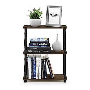 Furinno Turn-N-Tube 3-Tier Compact Multipurpose Shelf Display Rack with Classic Tube, Columbia Walnut/Black