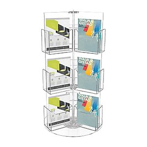 WUPYI Rotating Display Stand,3 Tier 12 Pocket Spinning Acrylic Business Card Holder Tabletop Greeting Cards Display Stand for Office Retail Trade