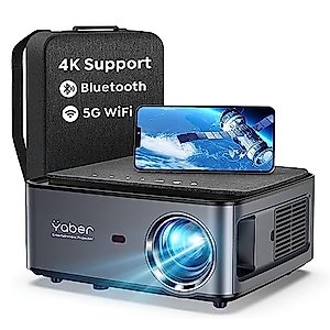 5G WiFi Bluetooth Projector, YABER Native 1080P Outdoor Movie Projector with 350" Display, 18000L Home Theater Video Projector Support 4K ,4P/4D Keystone, Zoom, for Android/iOS/Phone/HDMI/PS5（Blavk）