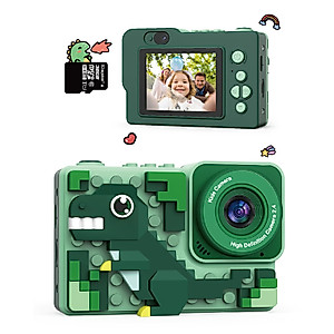 Kids Dinosaur Digital Camera Toys: Kizeefun 3-12 Year Old Boys Girls Christmas Birthday Gifts, Mini HD Selfie Video Baby Camera for 3 4 5 6 7 8 9 Toddler Children with 32GB Card