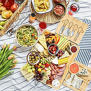 Secura Cheese Board Set, Bamboo Charcuterie Board Meat Platter Serving Tray and Knife Set with 2 Ceramic Bowls, Gift for Mother's Day Easter Thanksgiving Christmas Housewarming Wedding Anniversary