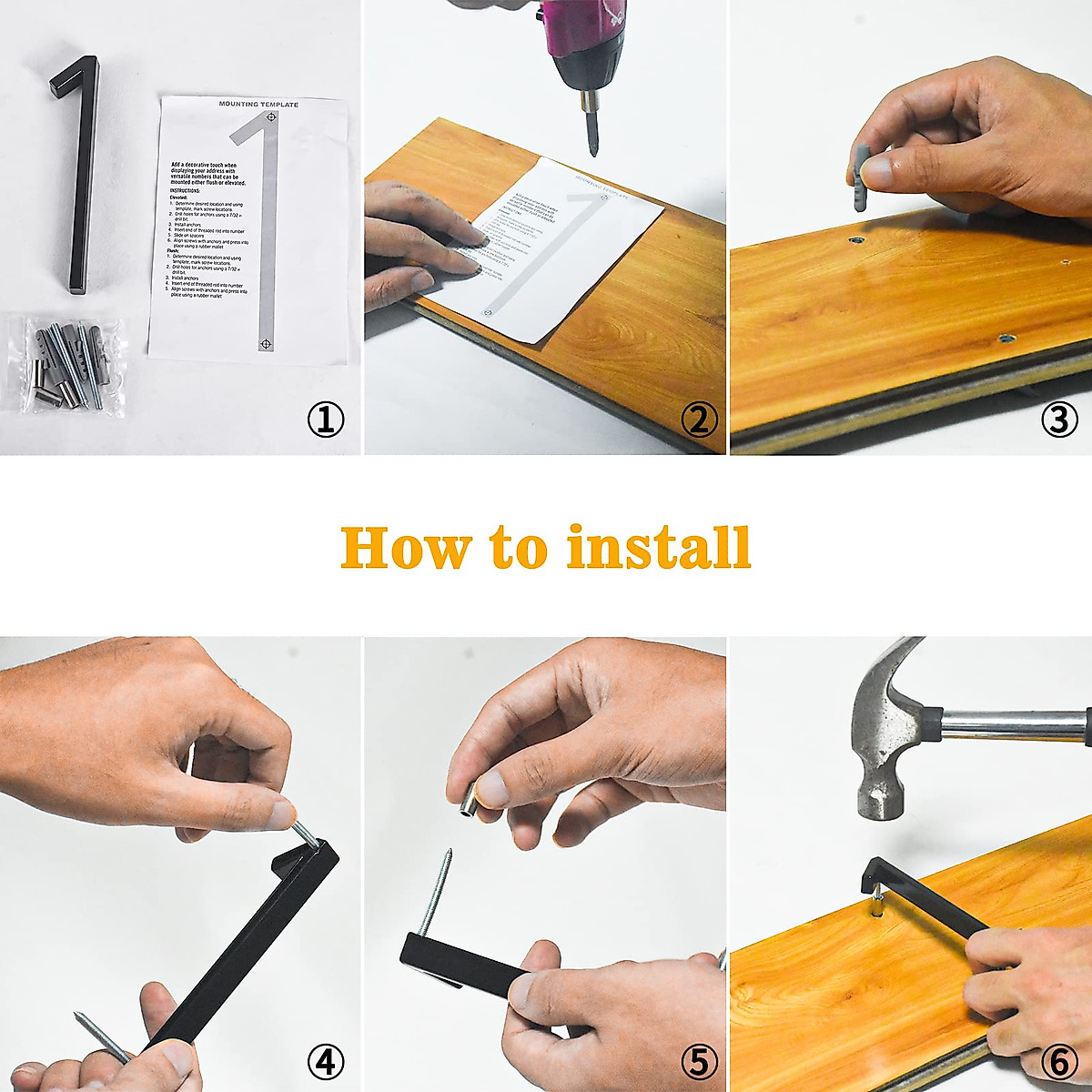 5" Floating Stainless Steel Address House Number, Modern Metal Anti-Rust House Numbers with Nail Kits for Door Garden Mailbox Decor Visibility Signage (1)