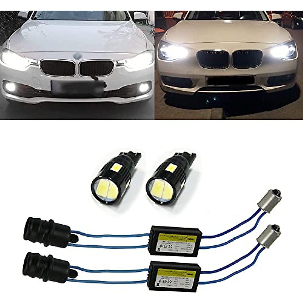 Xotic Tech 1 Set 9-SMD Xenon White T10 BA9 LED Parking Light Bulbs w/Load Resistor Anti-Flicker Error Free Wiring Adapters Compatible with BMW F30 3 Series…