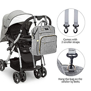 Diaper Bag Backpack Nappy Bags for Mom and Dad Diaper Bag with USB Charging Port Stroller Straps Thermal Pockets,Water Resistant, New Gray