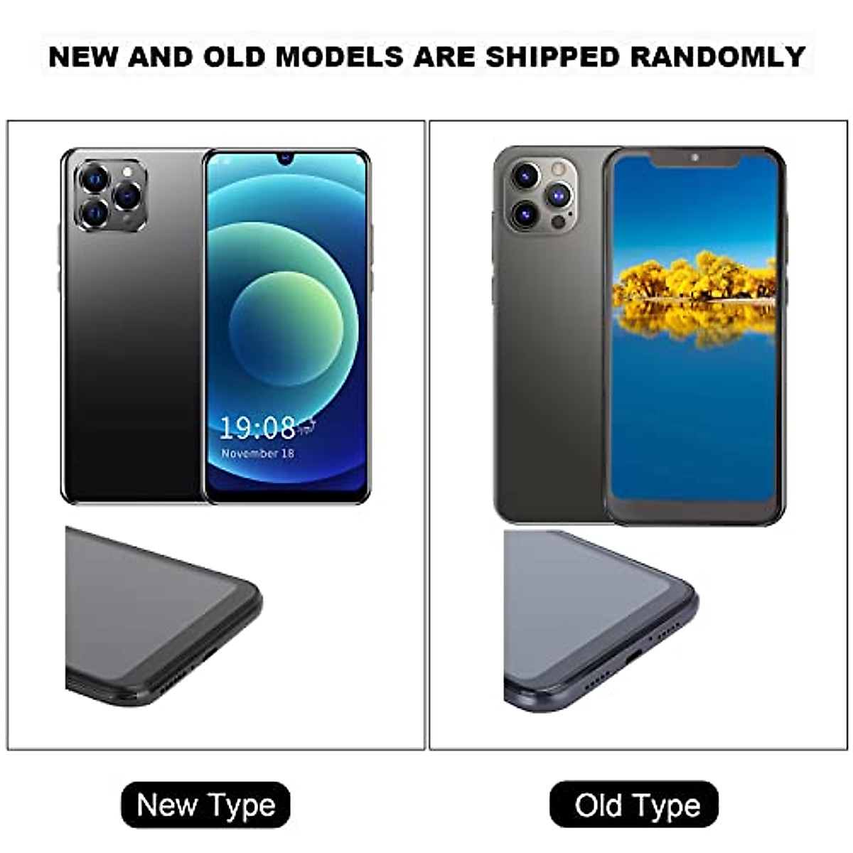 Dilwe1 i12 Pro MAX Unlocked Smartphone,6.7in HD Bang Screen Mobile,1+8G Dual Sim Cell Phone Support 128G Memory Card for Android 6.0 Black(US)