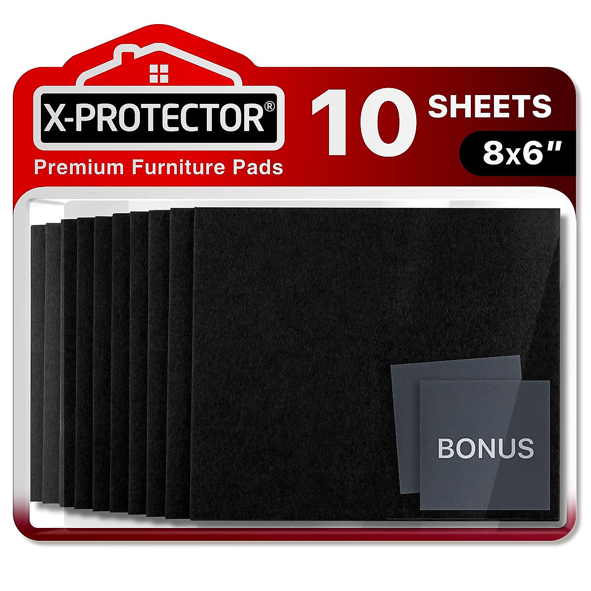 Felt Furniture Pads X-PROTECTOR 10 PCS - Premium 8” x 6” x 1/5” Heavy Duty Black Felt Sheets! Cut Large Furniture Pads to The Size You Need - The Best Felt Floor Protectors for Any Hard Floor!
