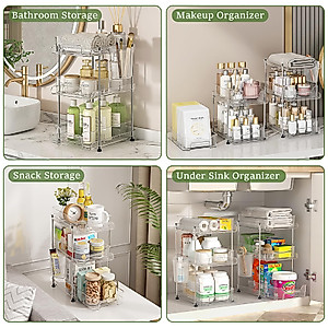 REALINN 3 Tier Clear Organizer with Dividers for Counter/Cabinet, Pull-Out Storage Container - Bathroom, Vanity Makeup, Kitchen, Pantry Organizer