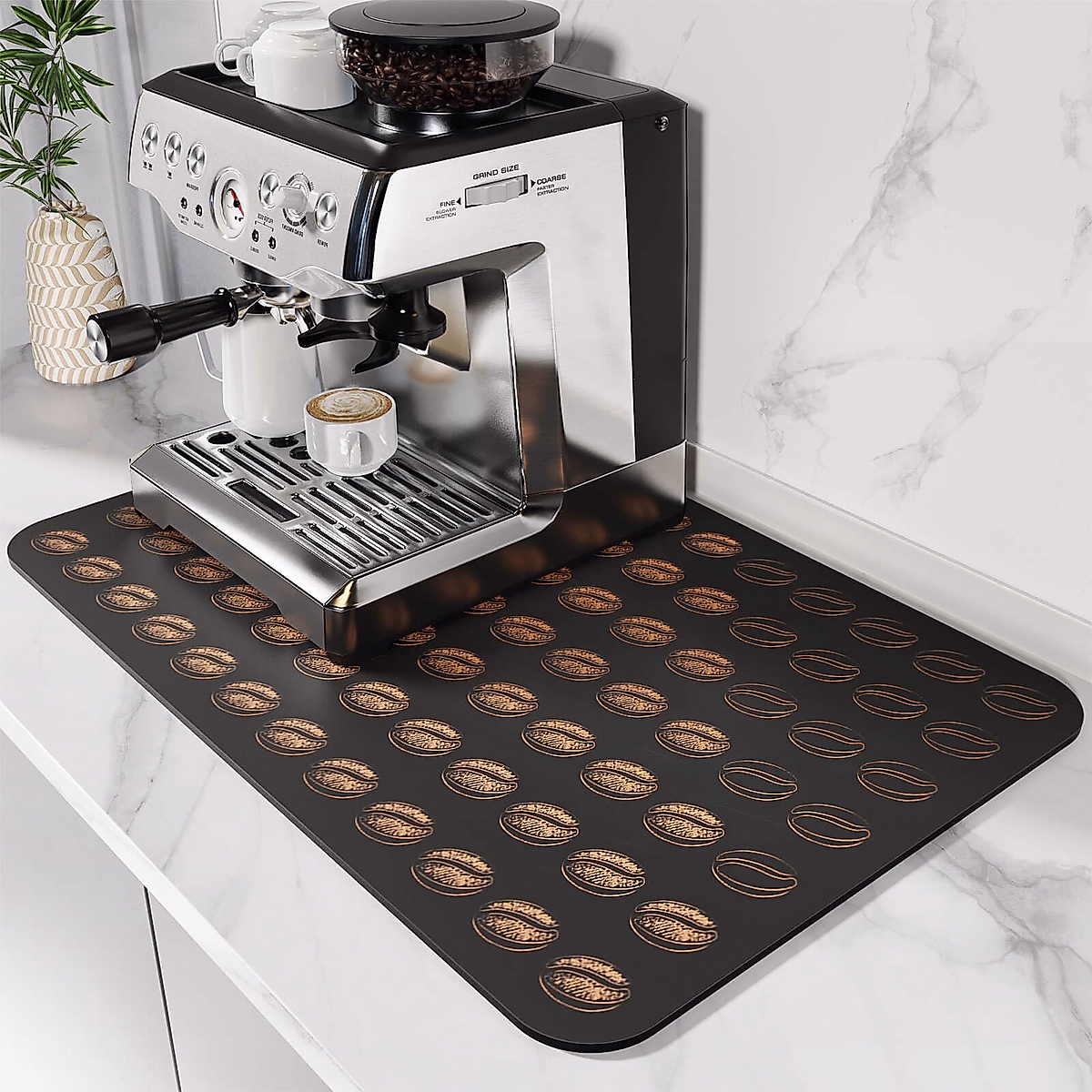Coffee Mat Coffee Bar Mat Hide Stain Absorbent Drying Mat with Waterproof Rubber Backing Fit Under Coffee Maker Coffee Machine Coffee Pot Espresso Machine Coffee Bar Accessories-Black Marble