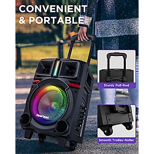 HEARTSEA Karaoke Machine with 2 Wireless Microphones for Kids, Portable Bluetooth Singing Speaker Adults with Disco Ball + Lyrics Display Holder - TF Card/USB/FM Radio for Parties Recording