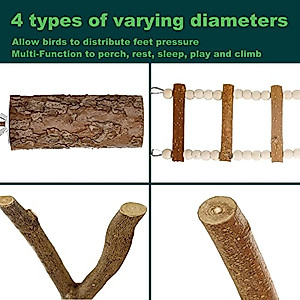 Luonfels Bird Perches Apple Wood Large Parrot Perch, 18" Ladder for Birds Cages Parakeet Conure Cockatiel Toys Accessories Pack of 4