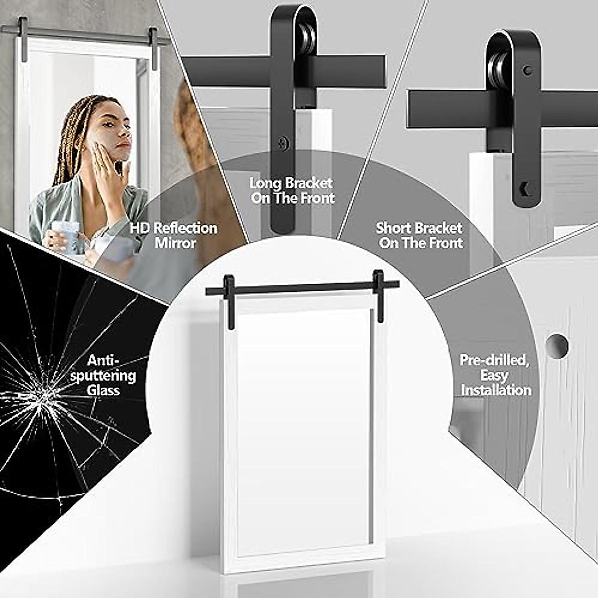 White Framed Bathroom Mirror, 24x36 Inch Wood Frame Vanity Mirror, Farmhouse Wall Mounted Rectangle Barn Door Dressing Mirrors (Lean/Vertical)