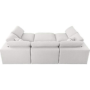 Meridian Furniture Serene Collection Modern | Contemporary Deluxe Comfort Modular Sectional, Soft Linen Textured Fabric, Down Cushions, 2 Corner + 3 Armless + 1 Ottoman, Cream