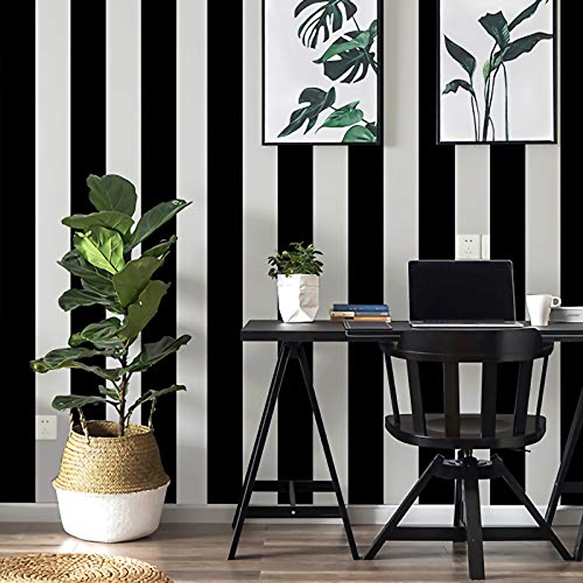 Guvana Black and White Wallpaper Striped Peel and Stick Removable Contact Paper Self-Adhesive Modern DIY Wallpaper for Bedroom Livingroom Cabinets Decor Vinyl Roll 78.7"x17.7"