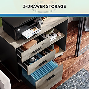 DEVAISE 3-Drawer Wood File Cabinet, Mobile Lateral Filing Cabinet, Printer Stand with Open Storage Shelves for Home Office, Greige
