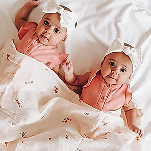 LifeTree Baby Girl Swaddle Blankets, Muslin Swaddling Wrap Neutral Receiving Blanket for Newborn, 100% Organic Cotton, Large 47 x 47 inches, Solid Color/Flower Print