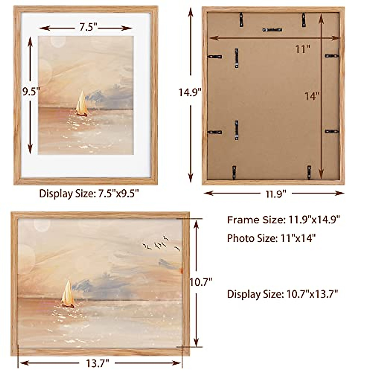 11x14 Picture Frame, 11 x 14 Solid Oak Wood Picture Frame with Real Glass, 11"x14" Wood Frames for Wall Display 8x10 Picture with Mat or 11x14 Picture without Mat, 11x14 Poster frame Art Frame
