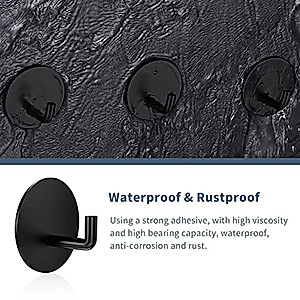 Adhesive Hooks Heavy Duty Waterproof in Shower Hooks for Hanging Loofah, Towels, Clothes, Robes for Bathroom Removable Adhesive Wall Hooks Door Hook Stainless Steel Black Stick on Hooks 4 Pcs