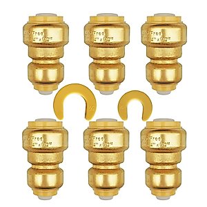 HQMPC 1/2"x3/4" Push Fit PEX Fittings Straight Coupling, Push-to-Connect Copper, CPVC, Brass, 6PCS