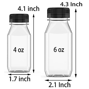 Hulless 40 Pcs 4 Ounce Plastic Juice Bottle Drink Containers Juicing Bottles with Black Tamper Proof Lids, Suitable for Juicing, Juice, Smoothies, Homemade Beverages