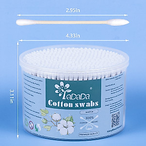YADADA 500 Count Organic Cotton Swabs - Biodegradable Bamboo Sticks, Natural Cotton Buds with Pointed and Rounded Tips for Ear Cleaning