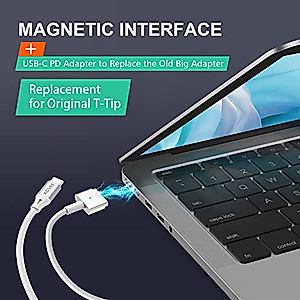 AGVEE 10ft USB-C to Magnetic T-Tip Cable, Type-C PD 85W Power Fast Charging Converter Connector Replacement for MacBook Pro Air (2013-2015) T-Head Charger, Silver