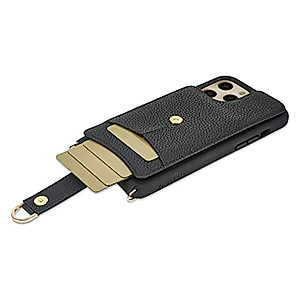 Vaultskin Victoria iPhone 13 Leather Wallet Case and Card Holder, Crossbody Strap Purse for Women (Black - Leather Strap, iPhone 13)