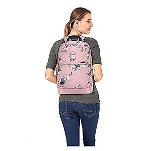MOSISO 15.6-16 inch Laptop Backpack for Women, Polyester Anti-Theft Stylish Casual Daypack Bag with Luggage Strap & USB Charging Port, Camellia Travel Backpack, Pink