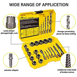 TOPEC Screw Extractor Set, 26 Piece Bolt Extractor Kit and Left Hand Drill Bit with Hex Adapter, Easy Out Stripped Lug Nut Remover Socket for Stripped, Damaged, Rounded-Off, Rusted Bolts, Nuts&Screws