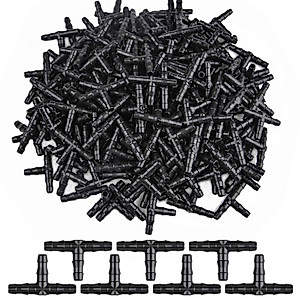 300pcs 1/4" Universal Barbed Tee Fittings, Kalolary Barbed Connectors Drip Irrigation Fits for 4/7mm Water Hose Drip Irrigation Watering System