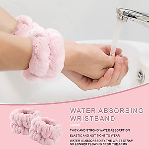 YJTIMEGS Sponge Spa Headband for Washing Face, Spa Terry Towel Cloth Fabric Head Band with 2PCS Wrist Washband, Bubble Headband Makeup Headband for Face Washing Shower Skincare Makeup Removal(Pink)