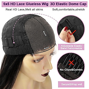 WOWANGEL HD Lace Closure Wigs Glueless Wig Human Hair Pre Plucked 5x5 Straight Invisible Lace Front Wig for Women No Glue Ready to Wear 180% Density SKINLIKE Real HD Lace Wigs 18 Inch