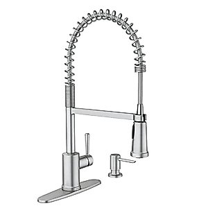 MOEN 87194SRS Indi Single-Handle Pre-Rinse Spring Pulldown Sprayer Kitchen Faucet with Power Clean in Spot Resist Stainless (Soap Dispenser and Deck Plate Included)