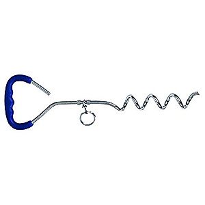 Petmate Easyturn 18 Inch Spiral Stake Dog Tie Out With 20 Foot Cable; For Dogs Up To 100 Pounds, Blue Comfort Power Handle For Secure Installation Into Ground