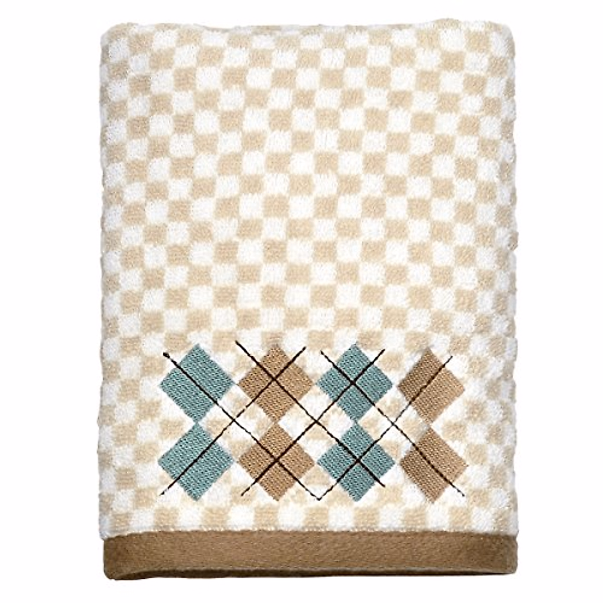 Peri Home Embroidered Argyle 100% Cotton Hand Towel, 15" x 26", Teal