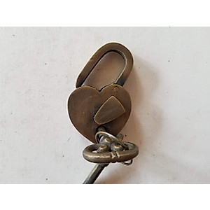 VTG. Small Love Valentines Paris Heart Lock w 2 Skeleton Keys Brass 2 5/8" #L8