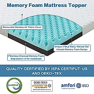 LANELIFE 3 Inch Egg Crate Memory Foam Mattress Topper California King Cooling Gel & Bamboo Charcoal Infusion, Fitted Bamboo Fiber Cover Ventilated Design, Comfort Body Support & Pressure Relief