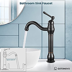 gotonovo Bathroom Vessel Sink Faucet Oil Rubbed Bronze with POP UP Drain Single Lever Handle 1 Hole Bowl Sink Mixer Tap Deck Mount Tall Spout Lavatory Vanity