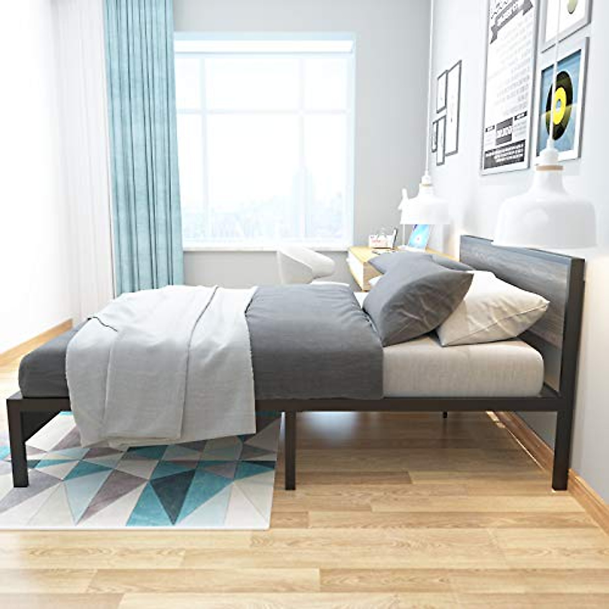 Weehom Metal Bed Frame Queen Size Bed with Lock Design Storage Bed Frame Mattress Foundation No Box Spring Needed/Under Bed Storage Black