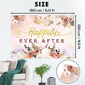 INNORU Happily Ever After Backdrop Banner, Mr & Mrs Wedding Party Photography Backdrop Poster Engagement Party Anniversary Bridal Shower Decorations Photo Booth Props 6x4ft