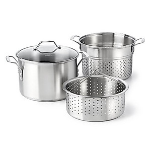 Calphalon 10-Piece Pots and Pans Set, Stainless Steel Kitchen Cookware with Stay-Cool Handles and Pour Spouts, Dishwasher Safe, Silver & Classic Stainless Steel 8 quart Stock Pot
