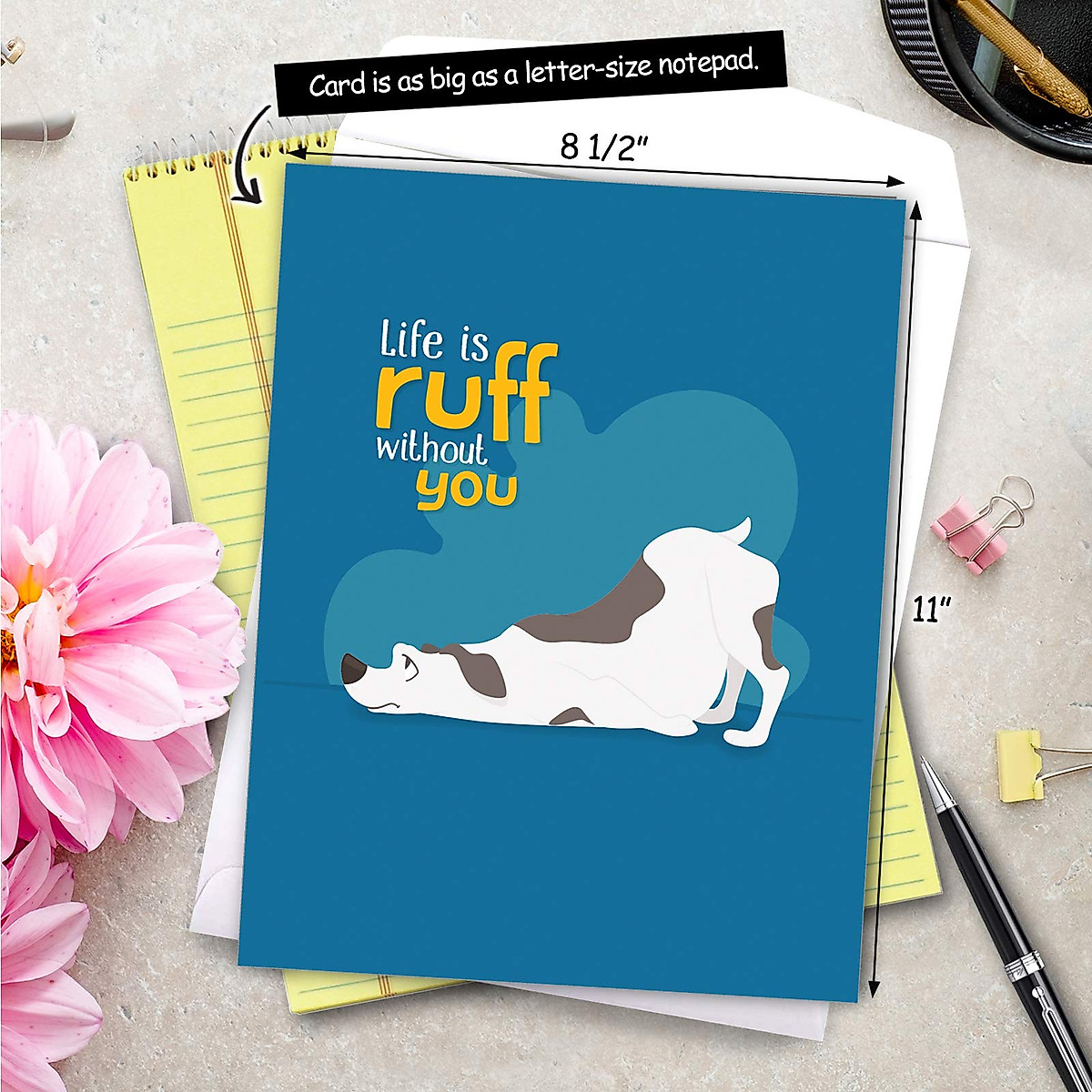 The Best Card Company Big Miss You Greeting Card 8.5 x 11 Inch with Envelope (1 Pack) Jumbo Thinking of You, Just Because Ruff Without You J6586CMYG