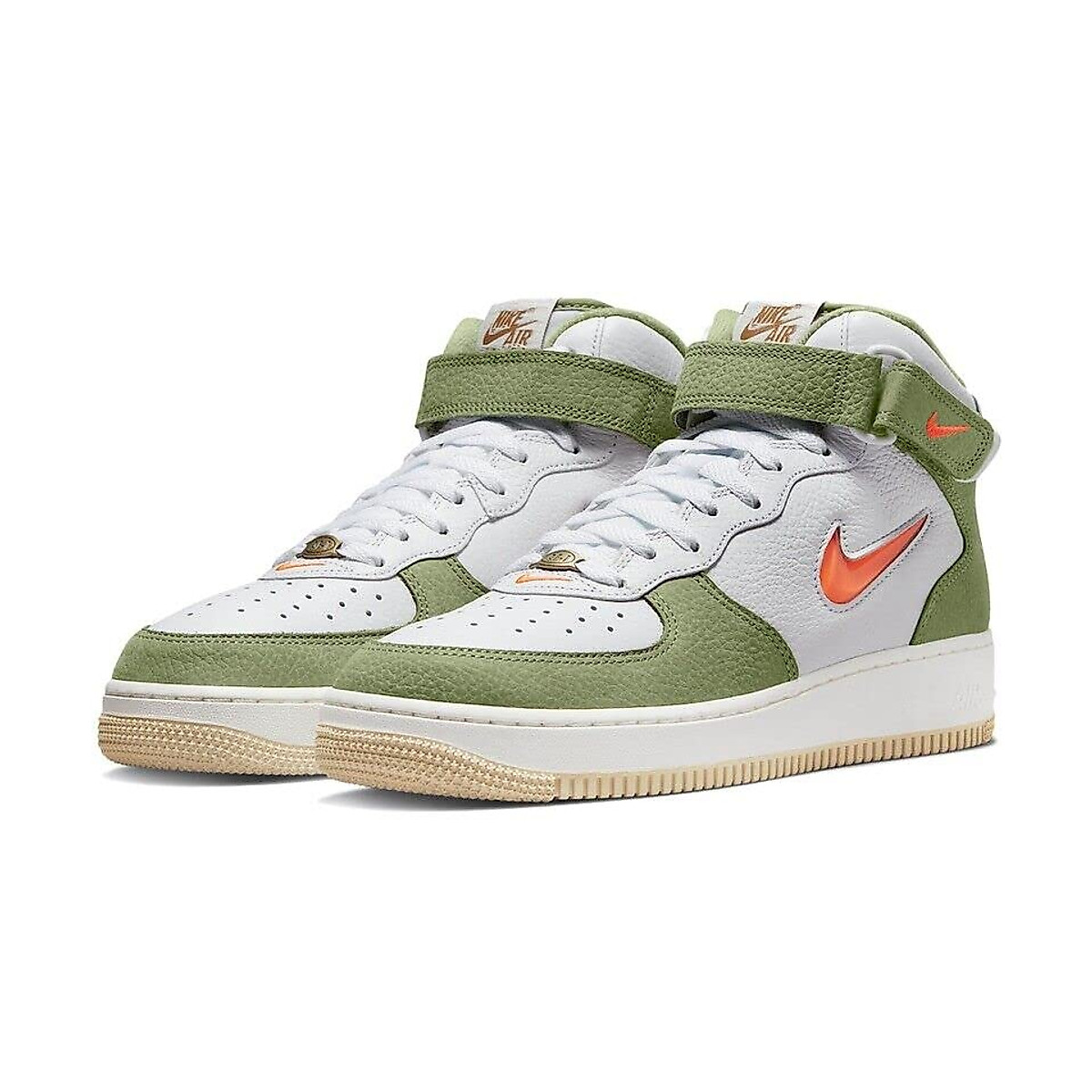 Nike mens Air Force 1 Mid Qs, White/Oil Green/Sail/Total Ora, 10.5