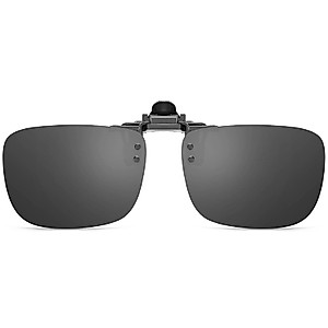 CAXMAN Non Polarized Clip On Sunglasses Over Prescription Glasses for Men Women Flip Up Grey Lens 100% UV Protection Large Size