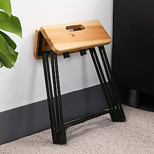 [PJ Collection] Foldable Natural Wood Stool, Lightweight Wood Stool, Outdoor Stool and Chairs, Small Foldable Step Stool, Step Stool for Kitchen, Easy to Grab, Weight-Bearing Stool