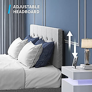 Mjkone California King Size Platform Bed Frame with 4 Storage Drawers, Light Grey