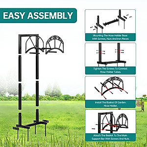 GREENER Freestanding Heavy Duty Hose Holder - Detachable Metal Hanger, Holds 150-feet Hose, Outdoor Yard Lawn Storage Rack