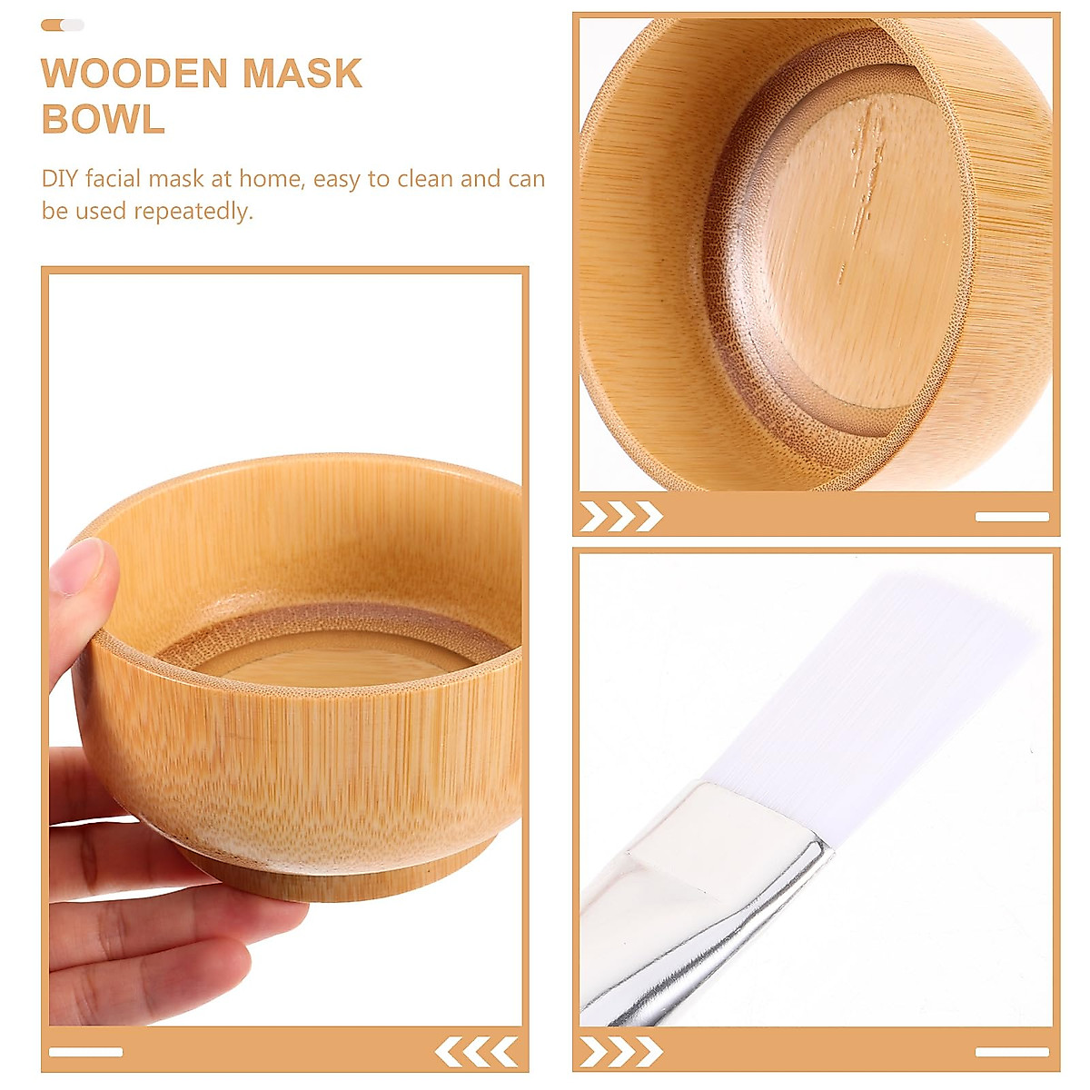 FOMIYES Face Mask Mixing Bowl Set , 3Pcs Wood DIY Tool Kit with Facial Mask Bowl Stick Spatula Makeup Brush for Girls Ladies Women